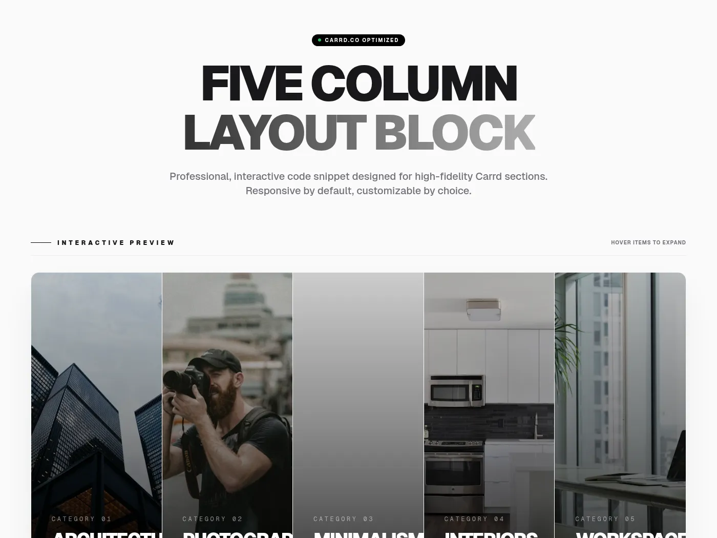 Carrd Five Column Block