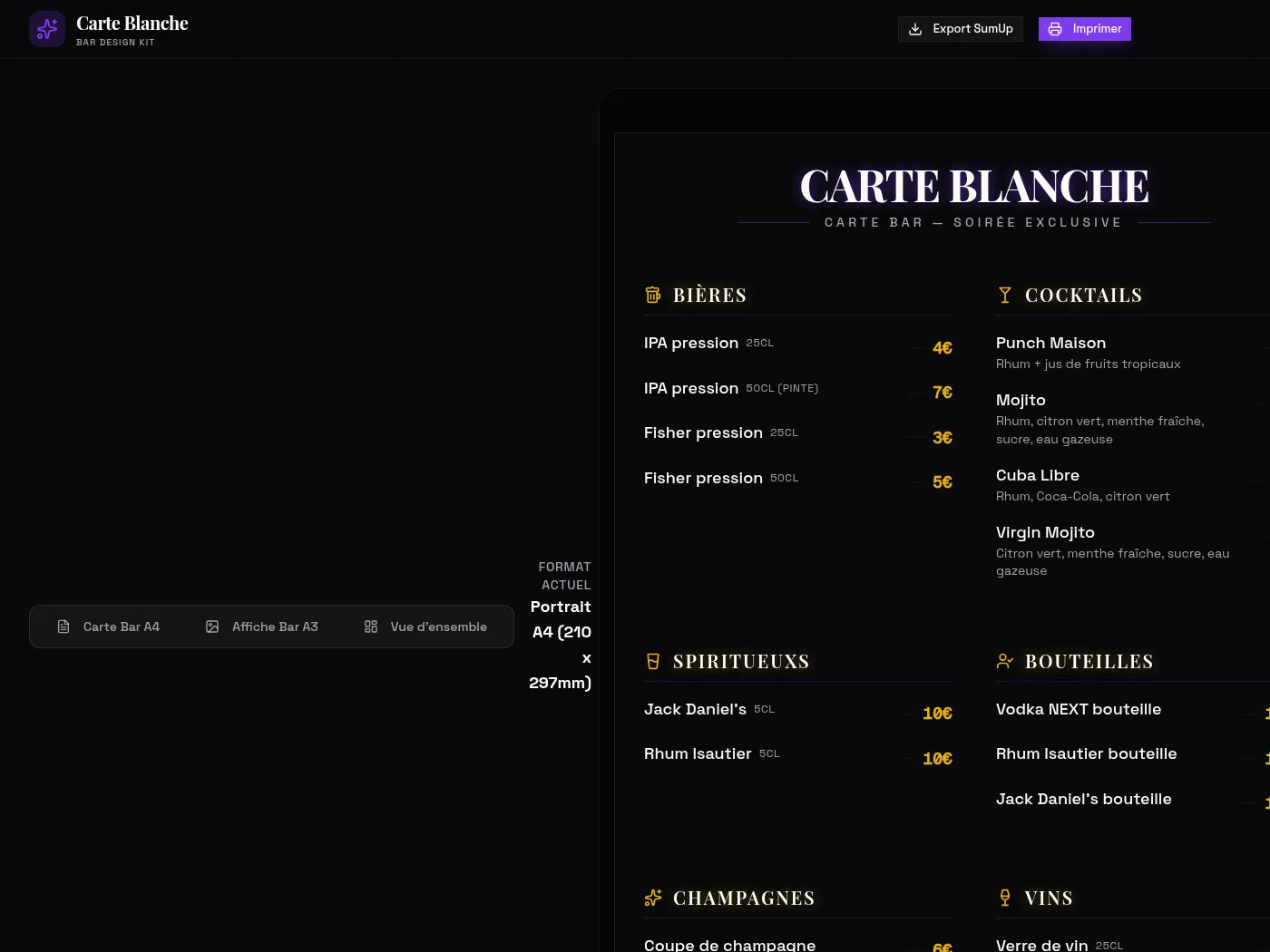Carte Blanche Bar Kit