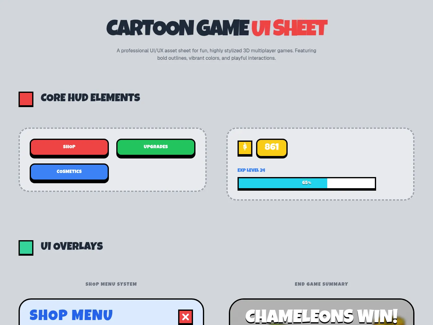 Cartoon Game UI Sheet