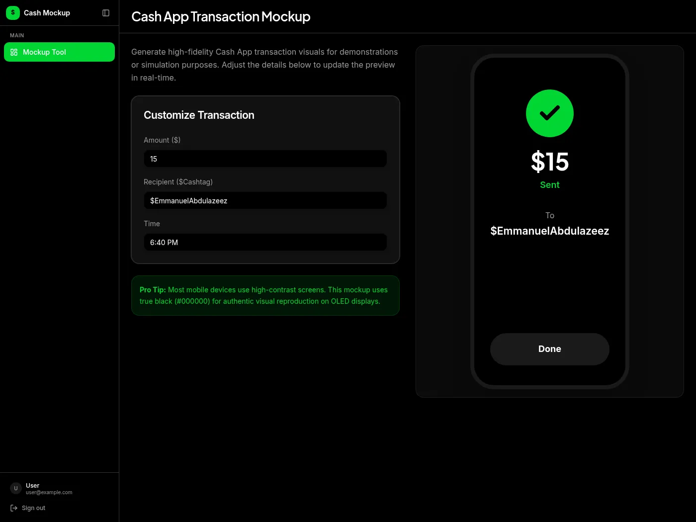 Cash App Mockup Tool