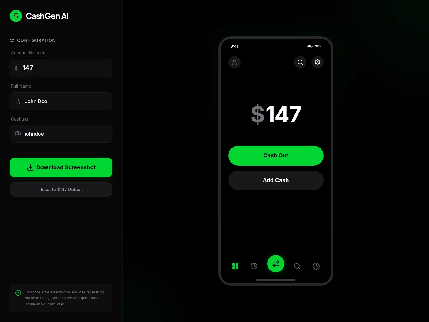 CashApp Screenshot Generator