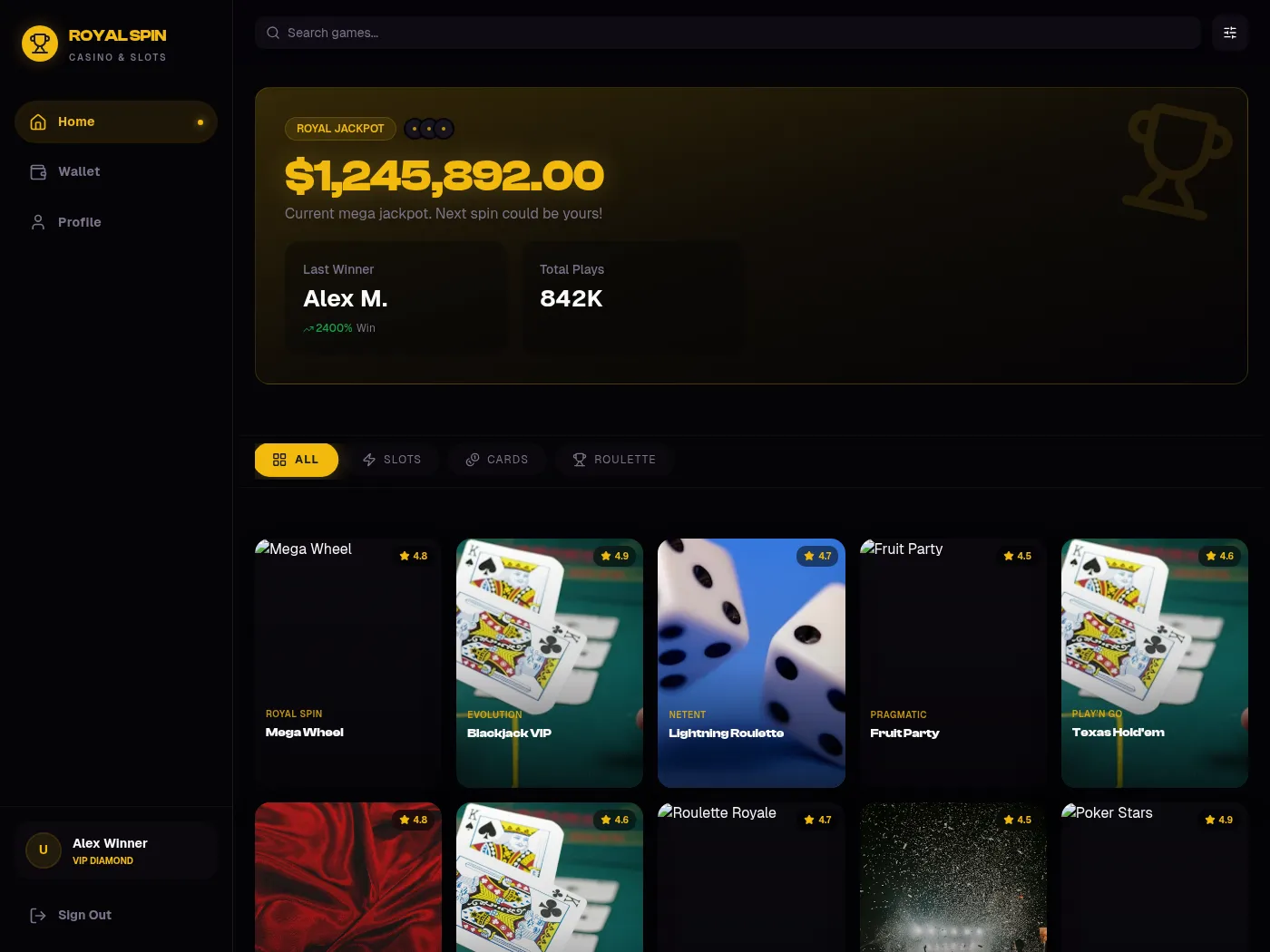 Casino Style Interface