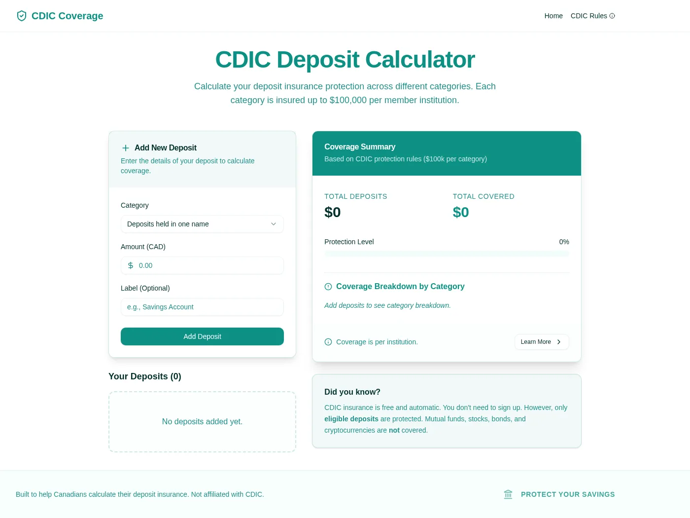 CDIC Coverage Calculator