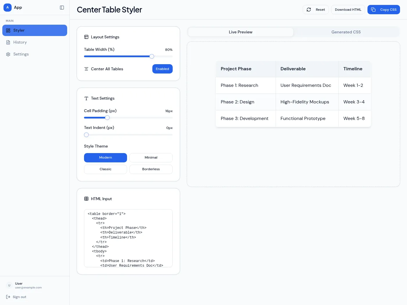 Center Table Styler