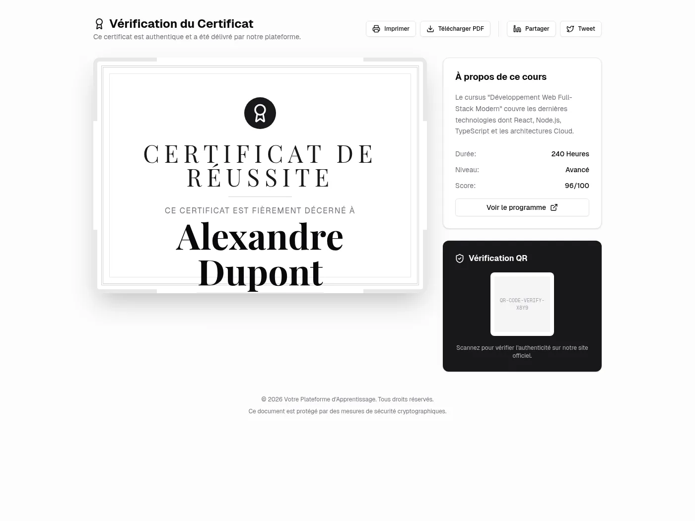 Certification Page Template
