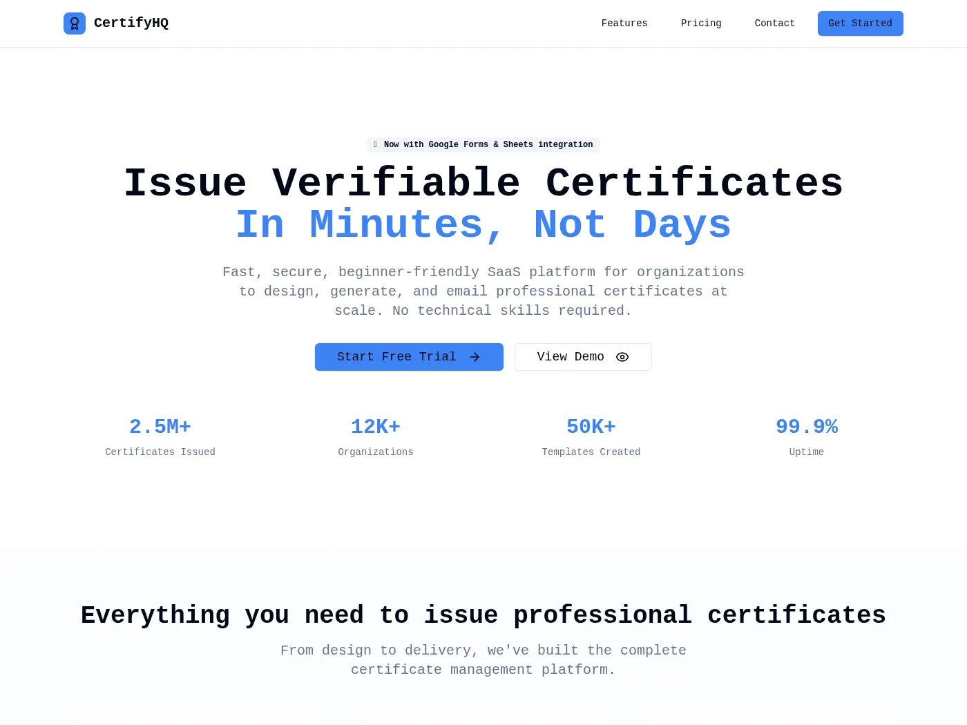 CertifyHQ – Low-friction, Automated Verifiable Certificate Issuance SaaS