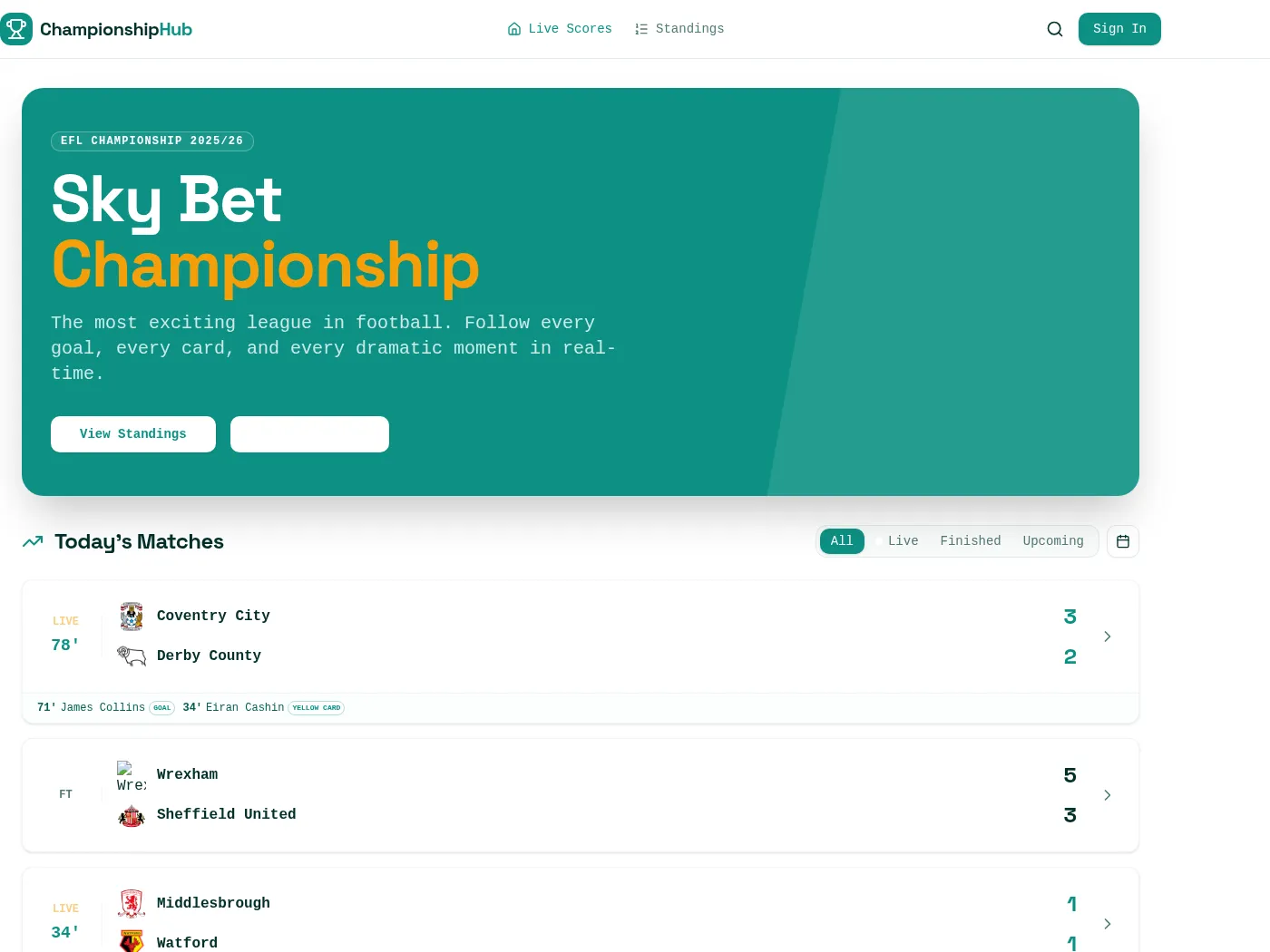 Championship LiveScores Hub