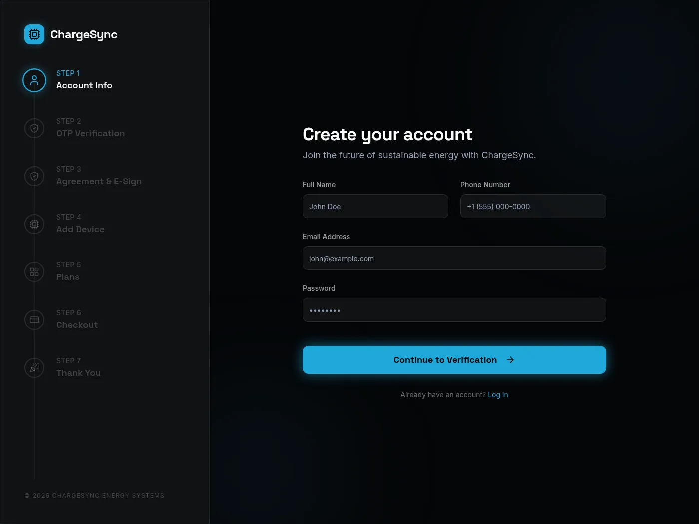 ChargeSync Signup Flow