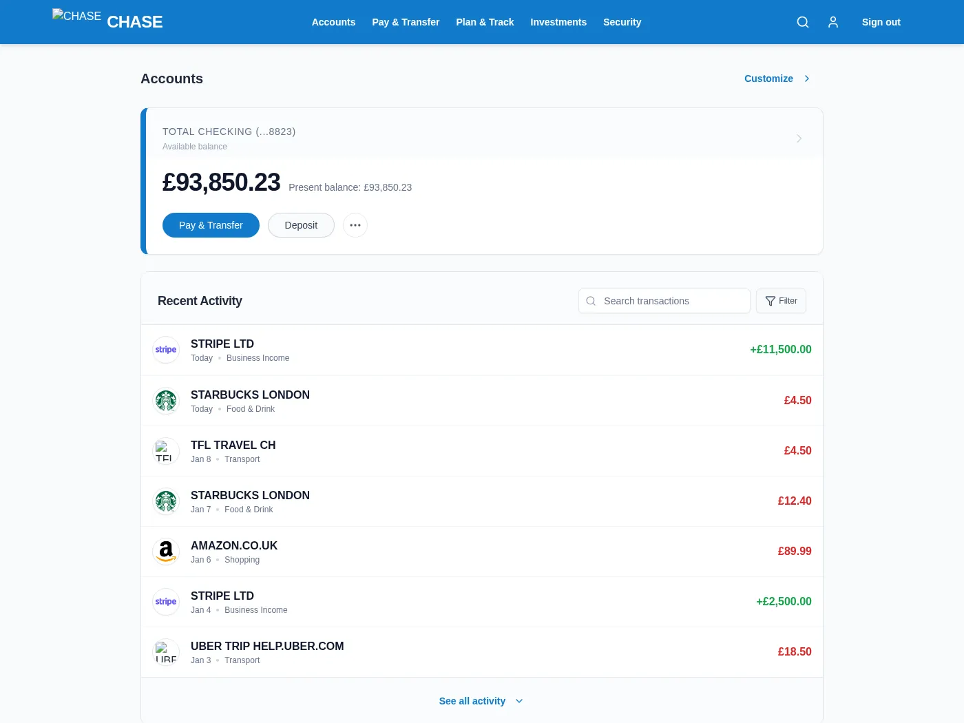 Chase Bank Web Replica