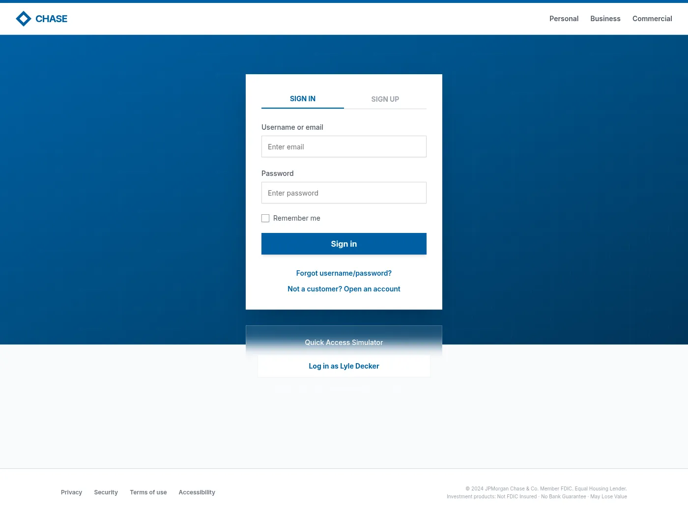 Chase Bank UI Clone (Remix)