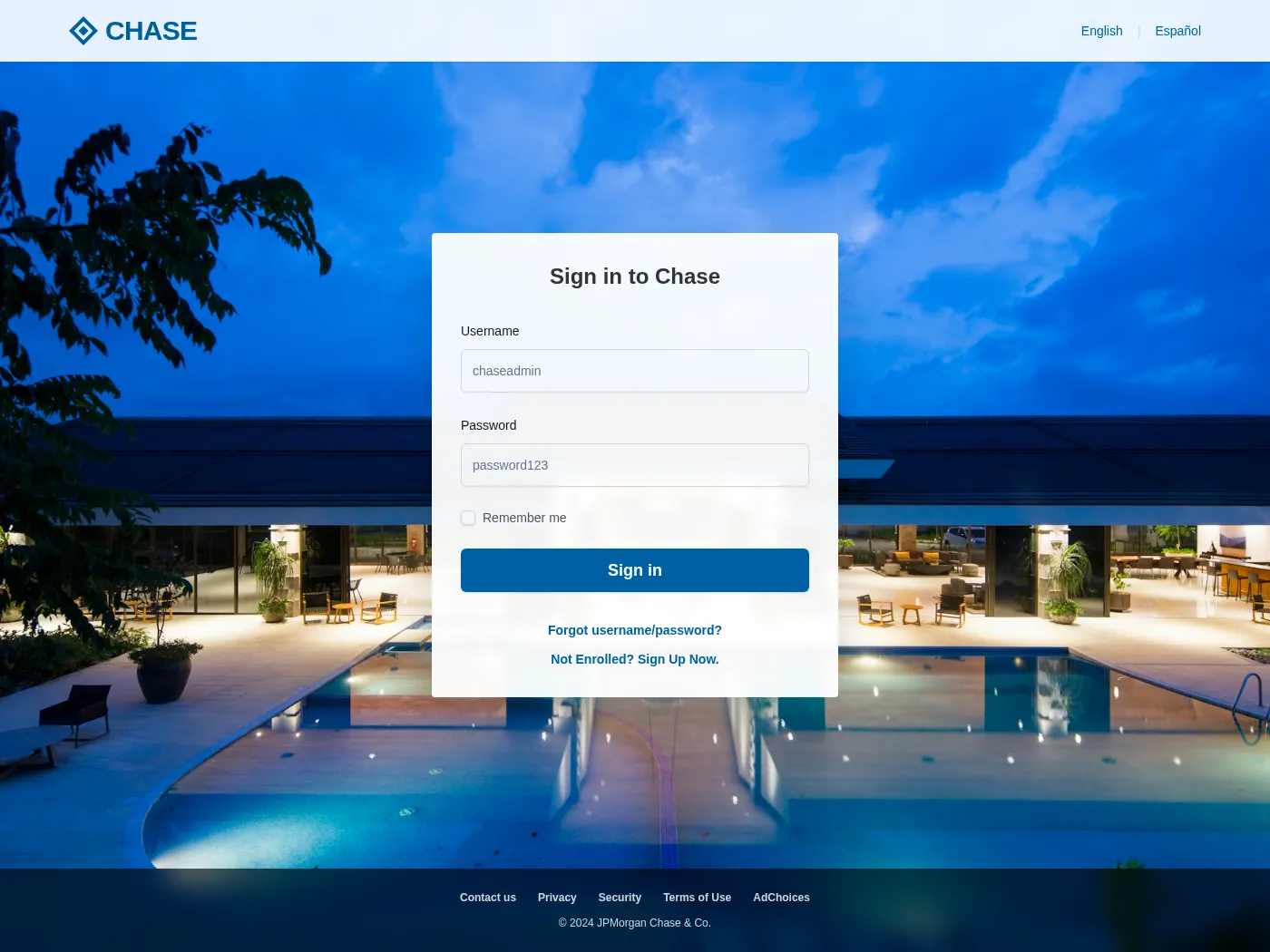 Chase Login Clone Demo
