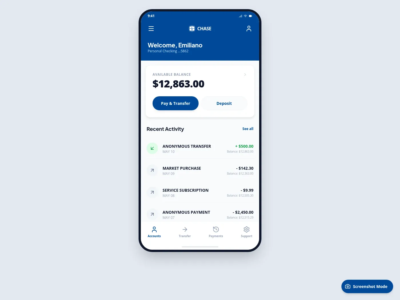 Chase Account Screenshot Generator