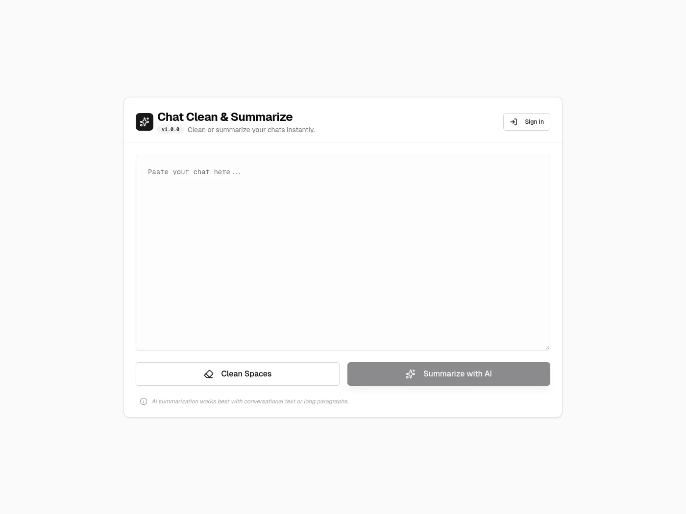 Chat Clean & Summarize