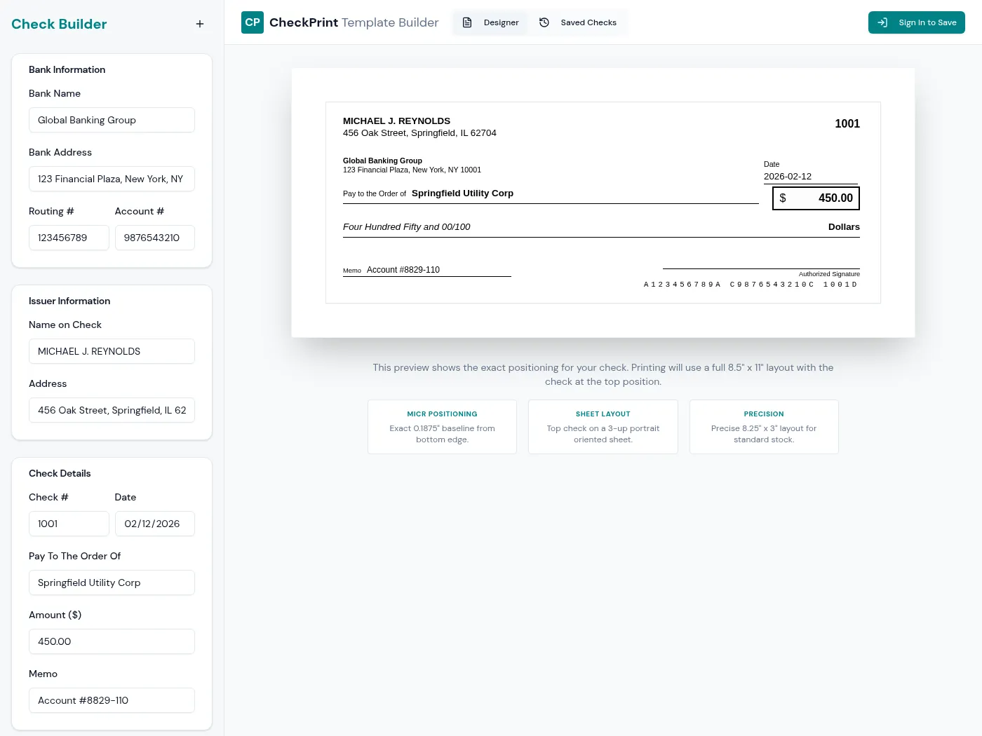 CheckPrint Template Builder