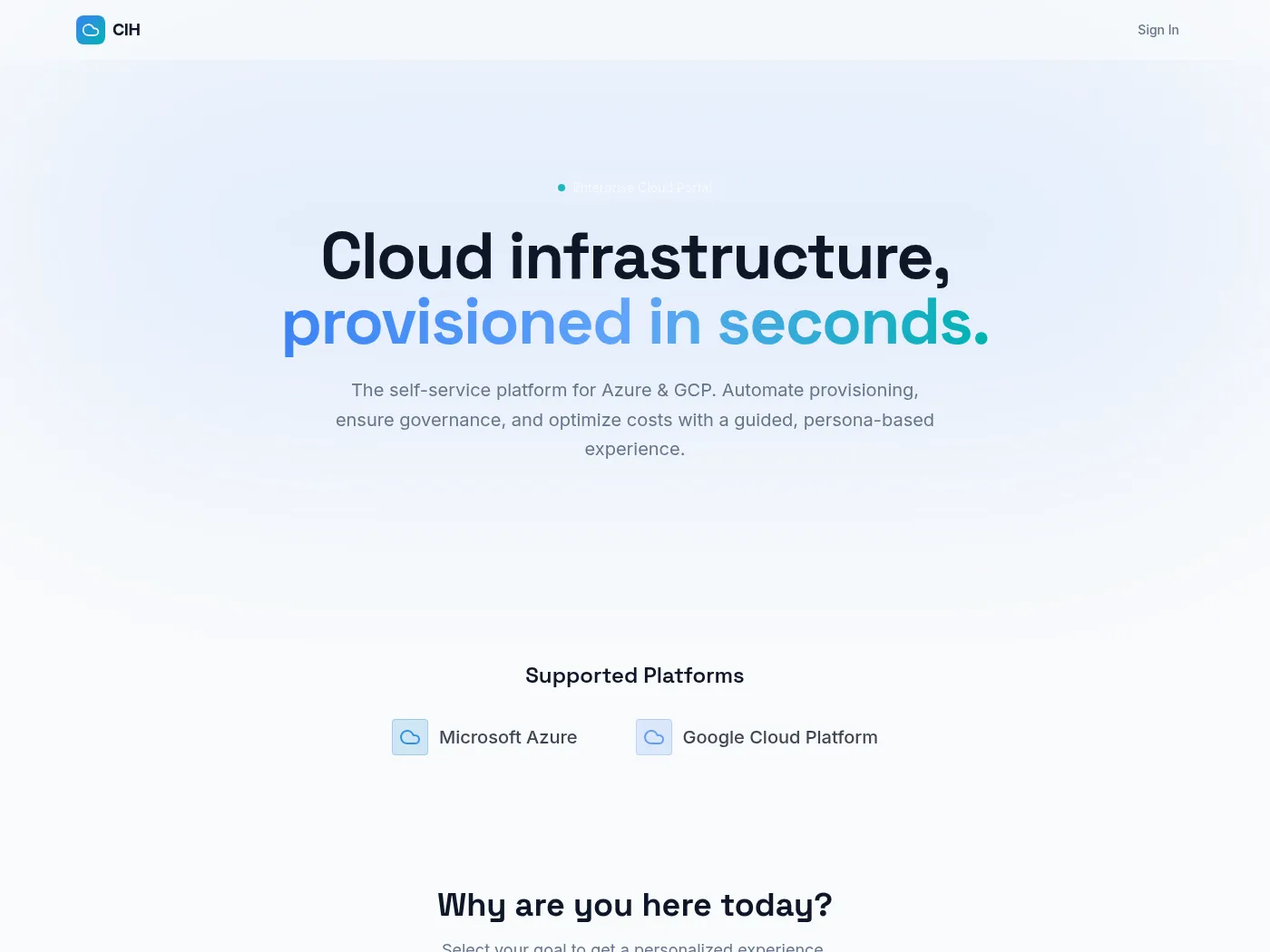 CIH Guided Cloud Portal