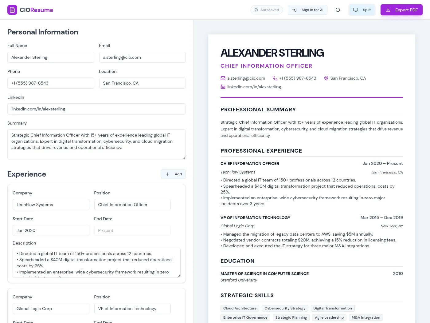 CIO Resume Builder