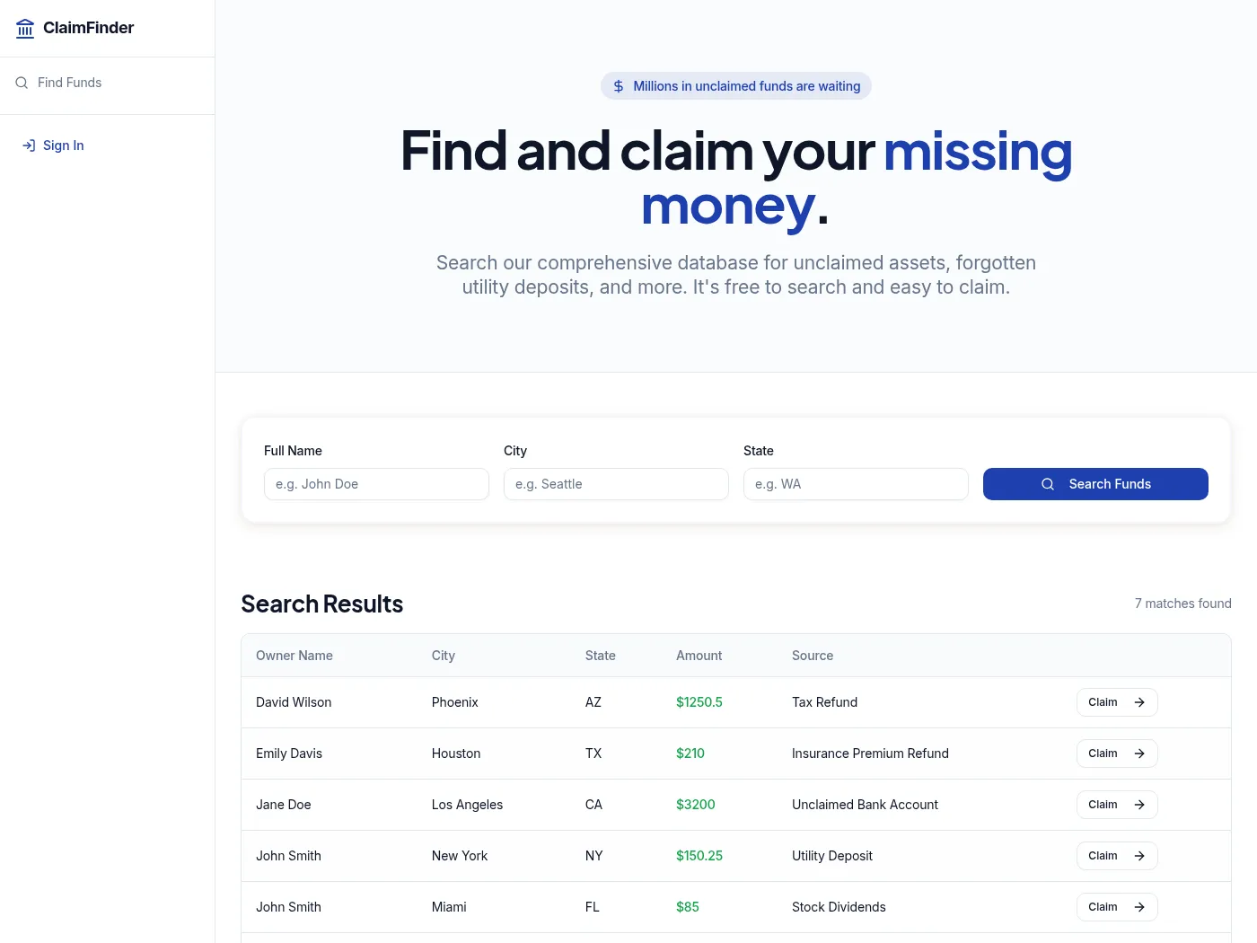 ClaimFinder App