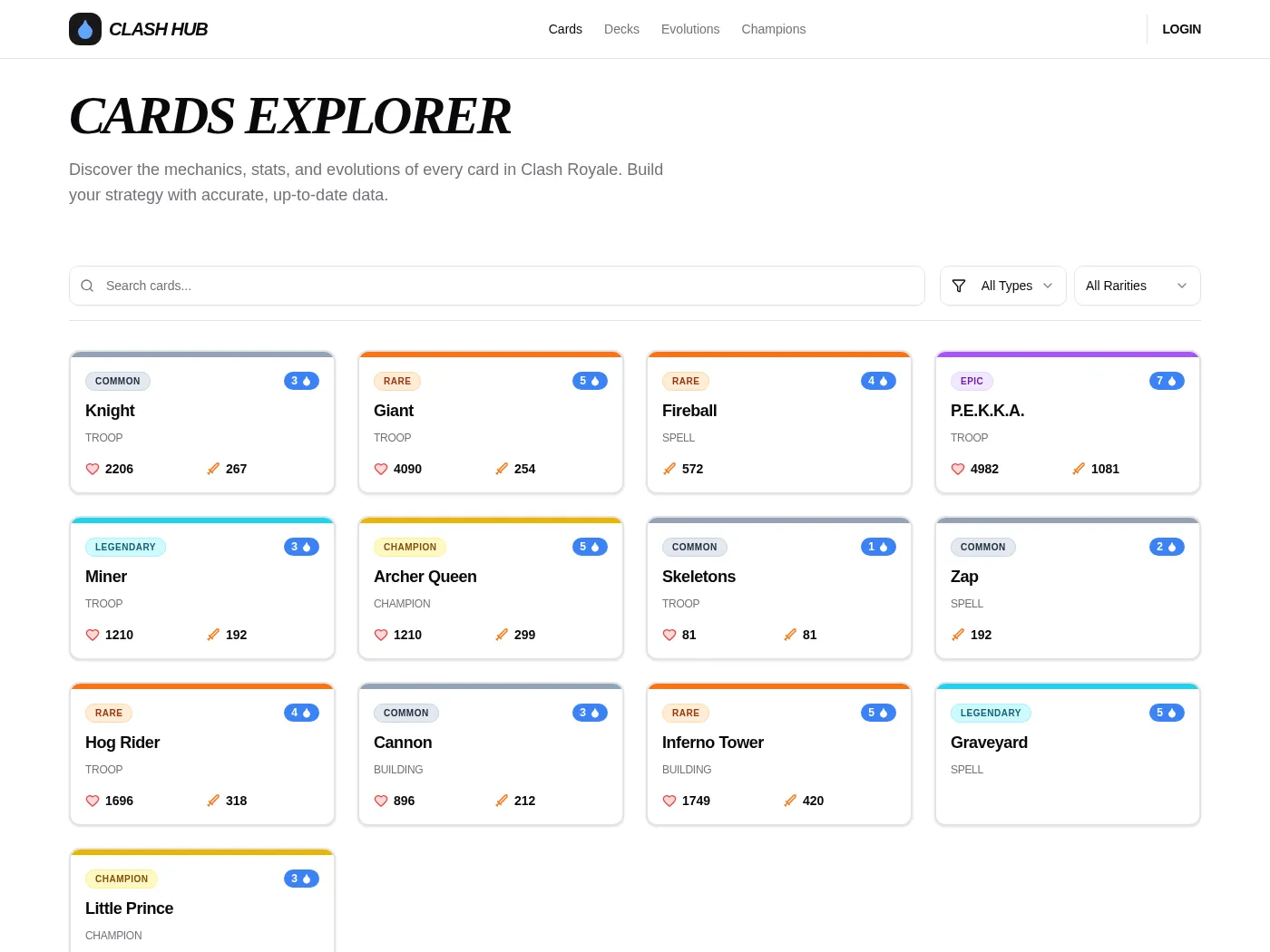 Clash Royale Cards Explorer