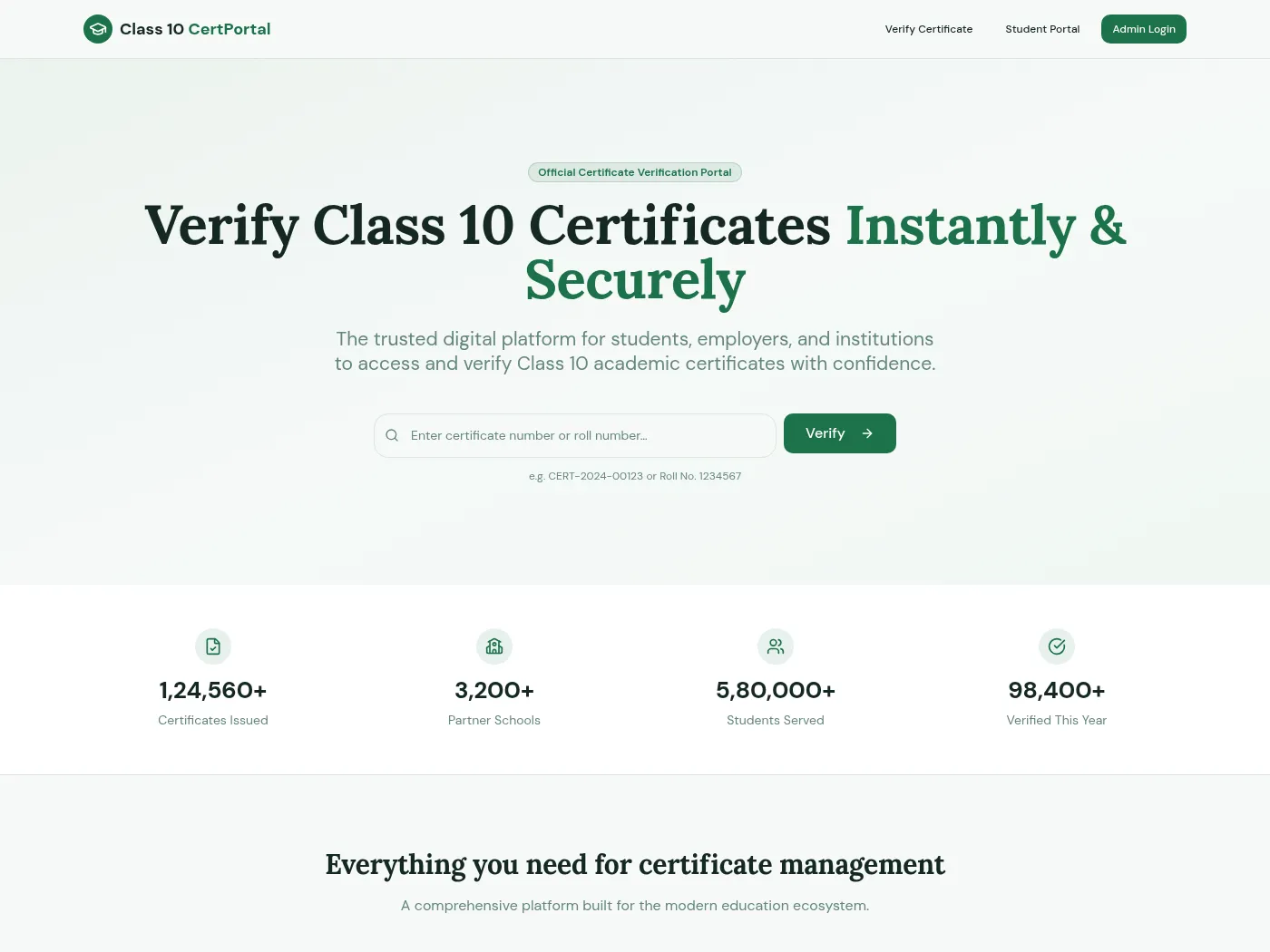 Class 10 Certificate Portal