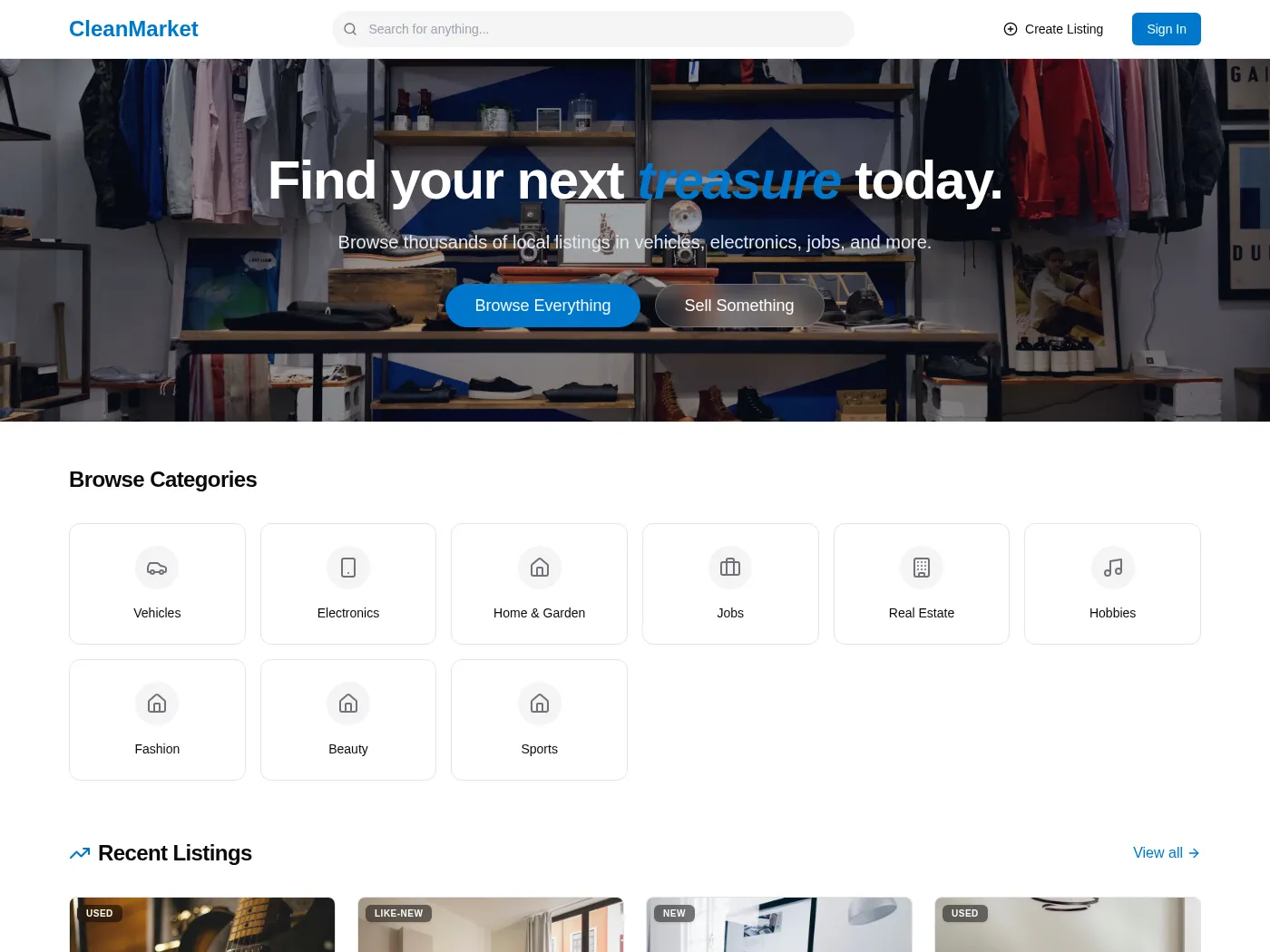 Clean Marketplace Web App