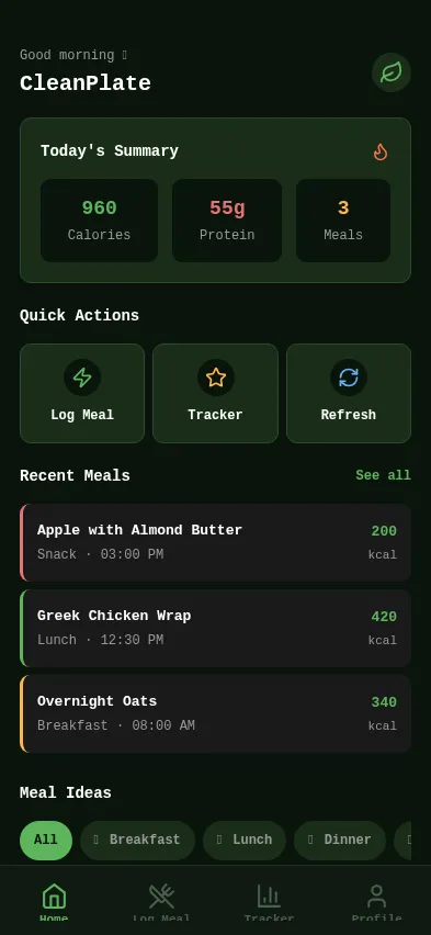CleanPlate Minimalist Eating App