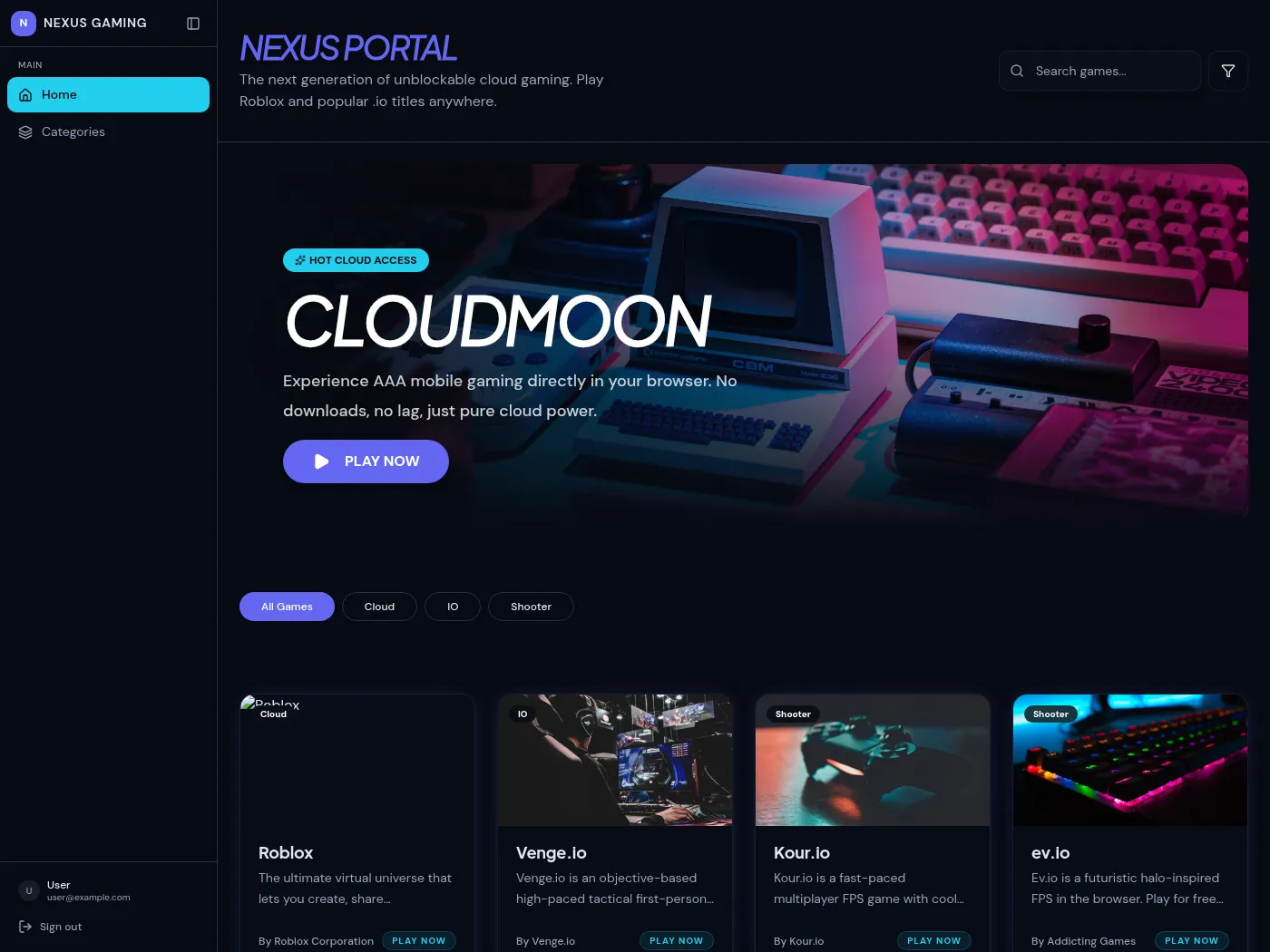 Cloud Roblox & Games Hub (Remix)
