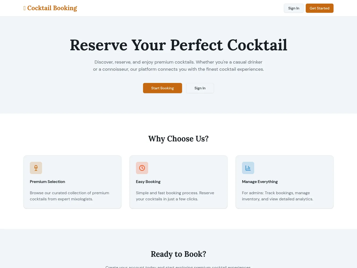 Cocktail Booking Portal