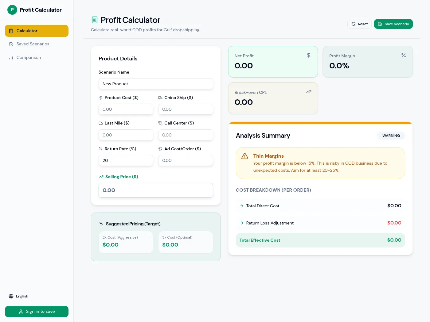 COD Profit Calculator