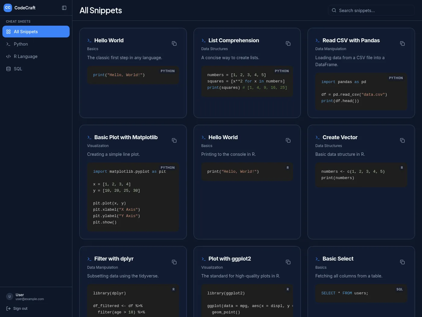 Code Snippet Cheat Sheet