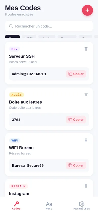 Code & Mots Manager