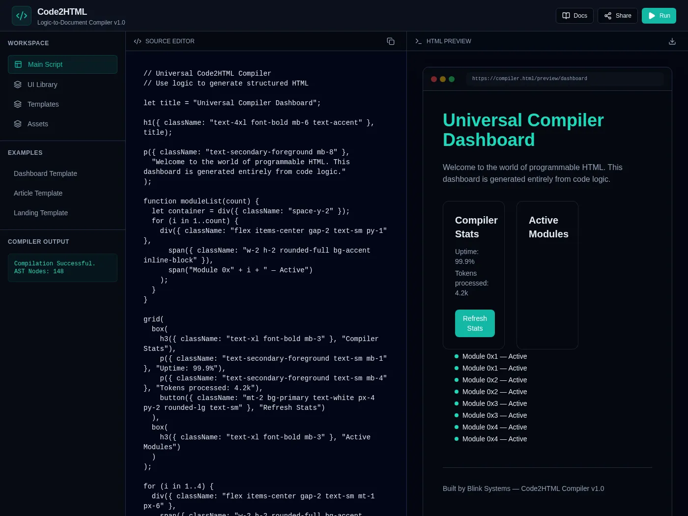 Universal Code2HTML Compiler