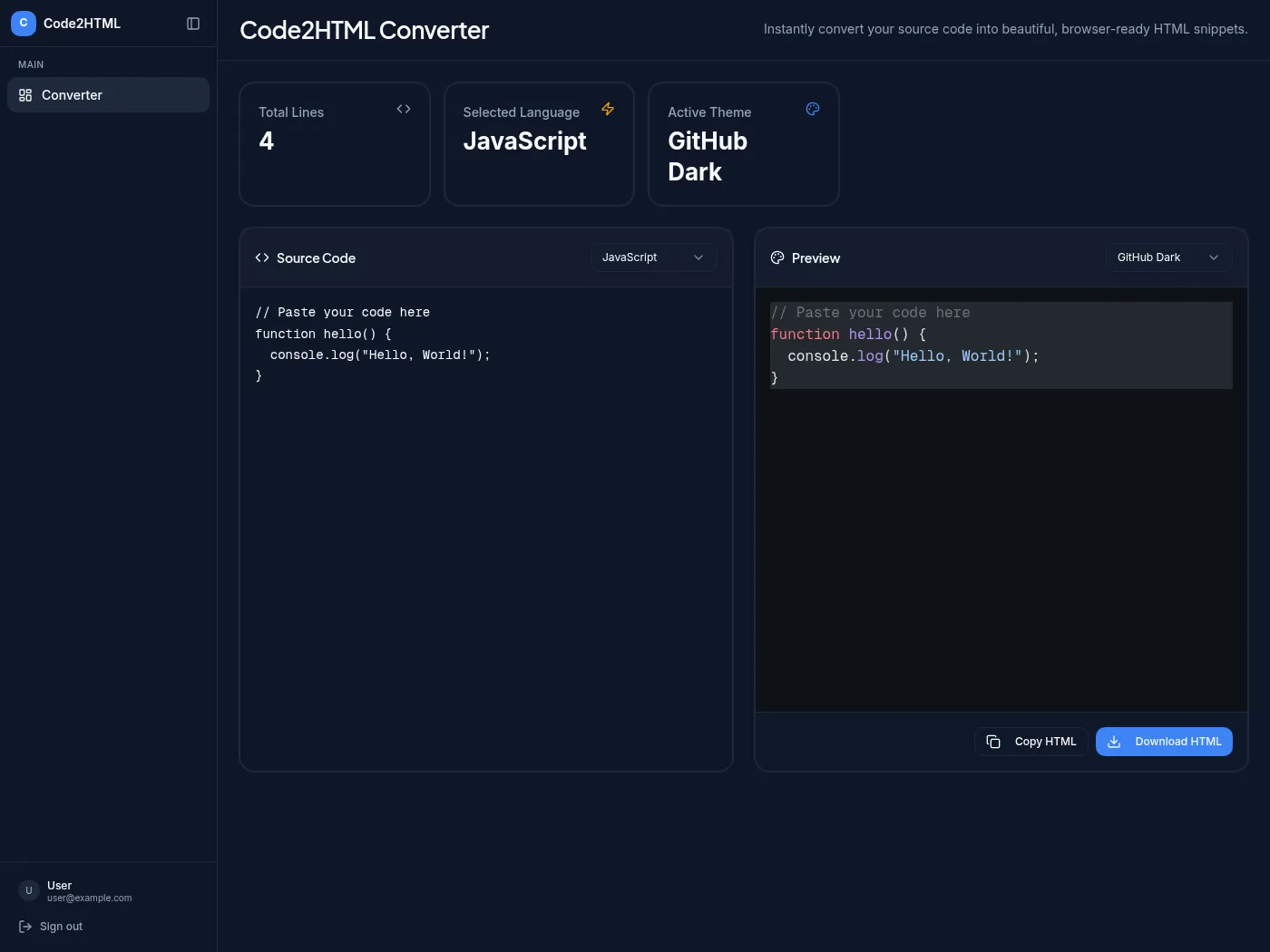 Code2HTML Converter