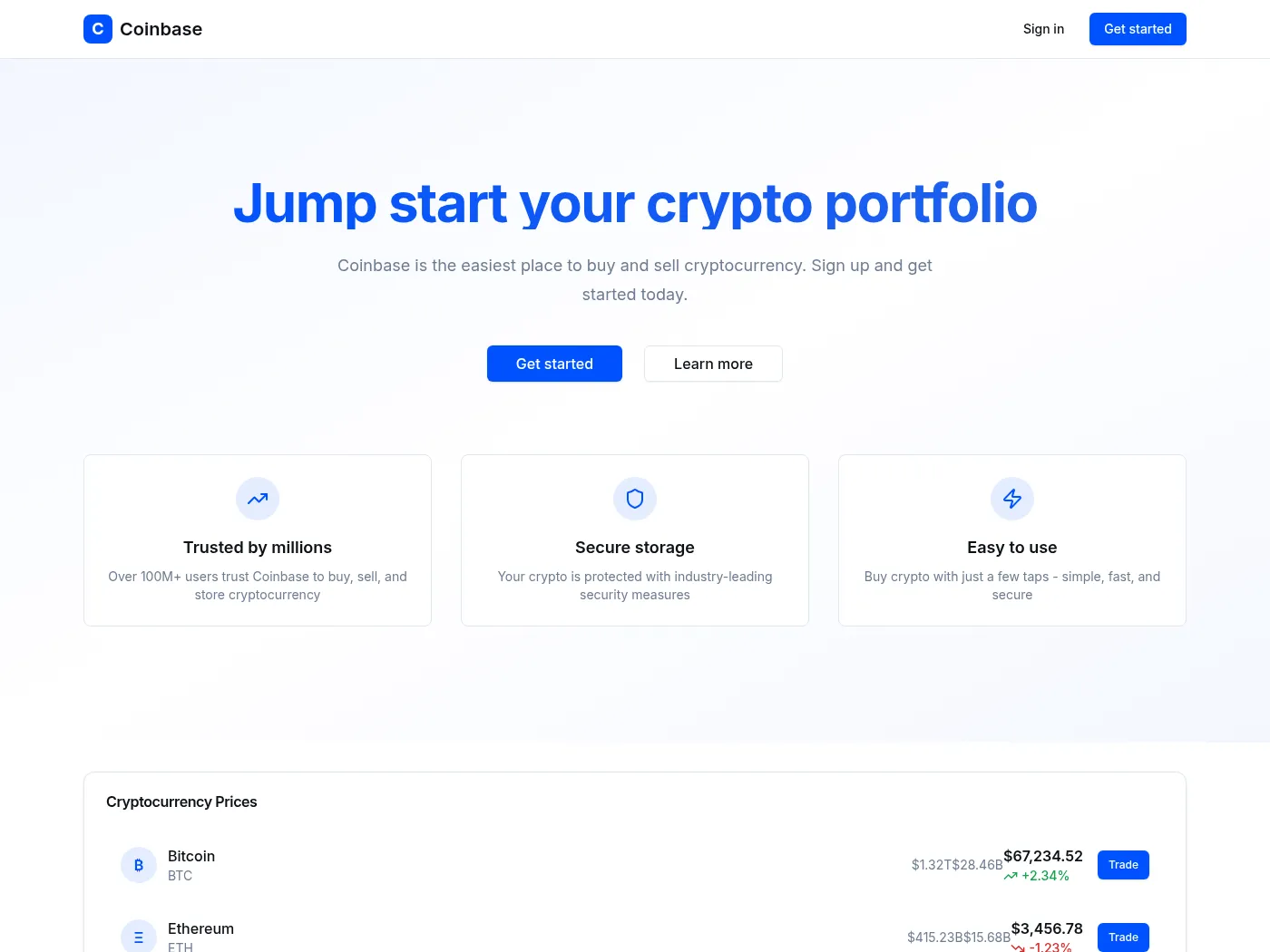 Coinbase Clone - Cryptocurrency Trading Platform