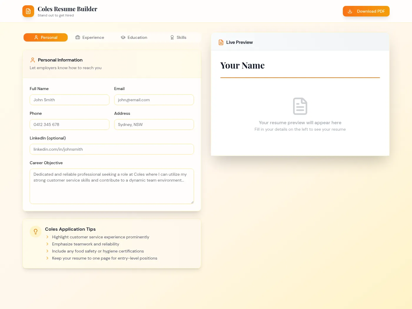 Coles Resume Builder