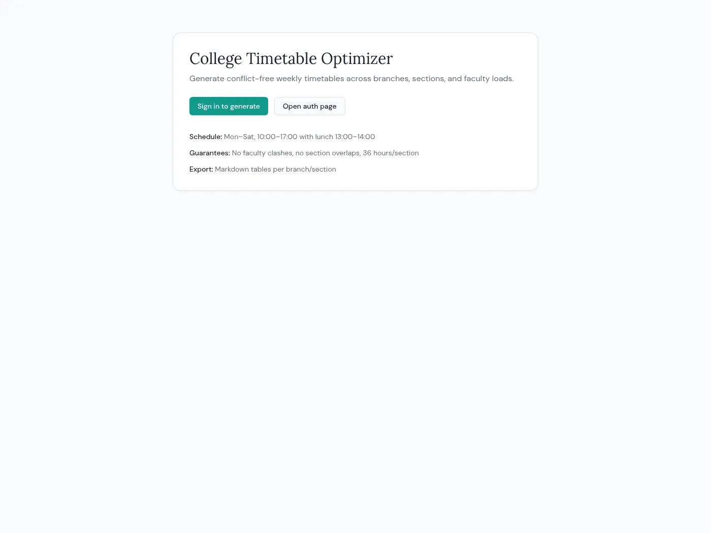 College Timetable Optimizer