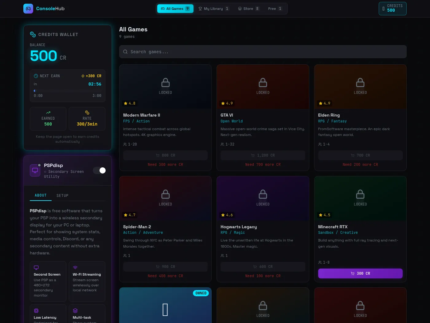 Game Console Credits Hub