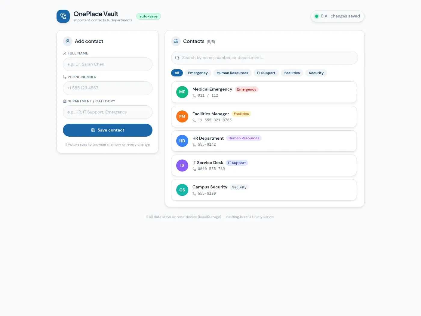 OnePlace Contact Vault