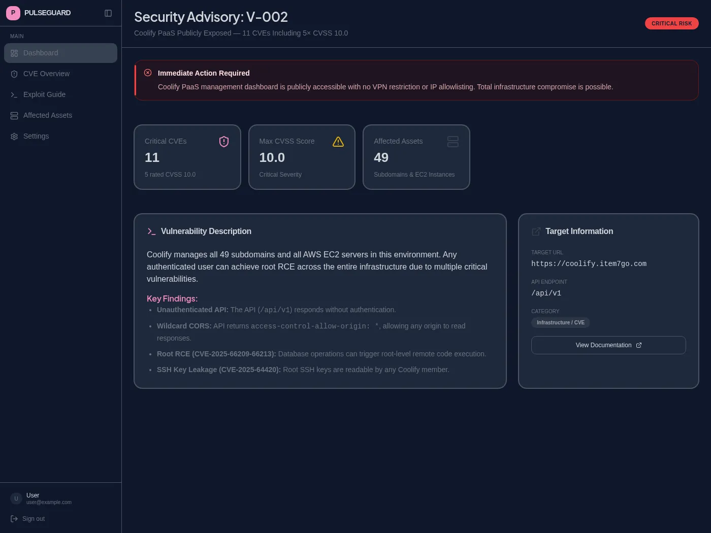 Coolify Exploit Dashboard