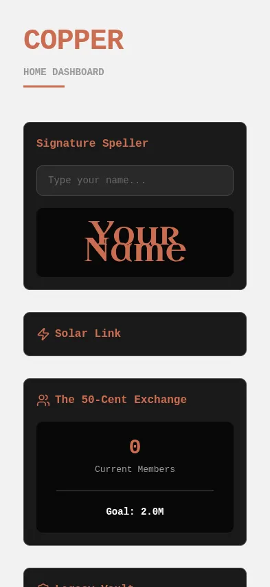 Copper Home Dashboard