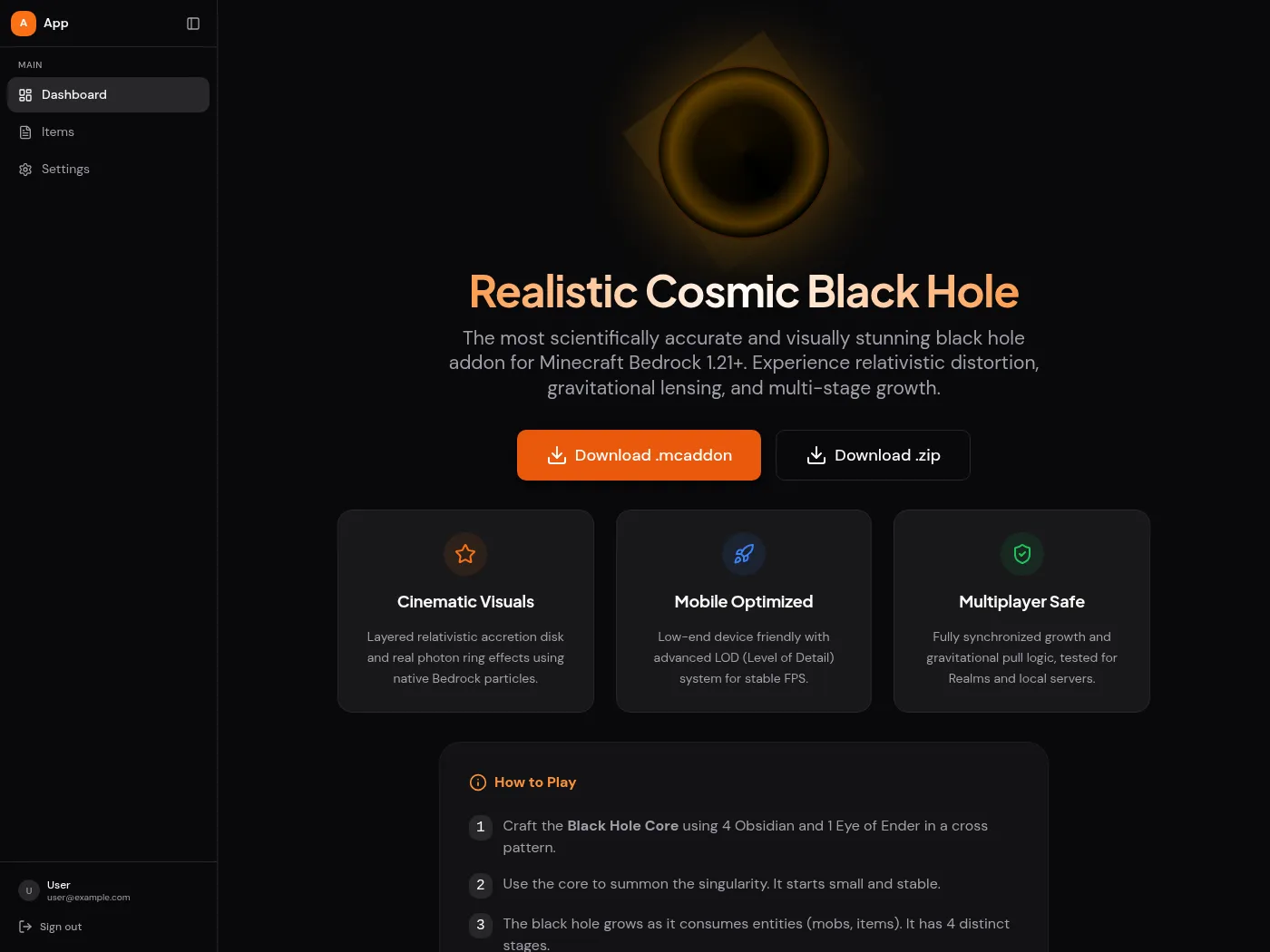 Cosmic Black Hole Addon