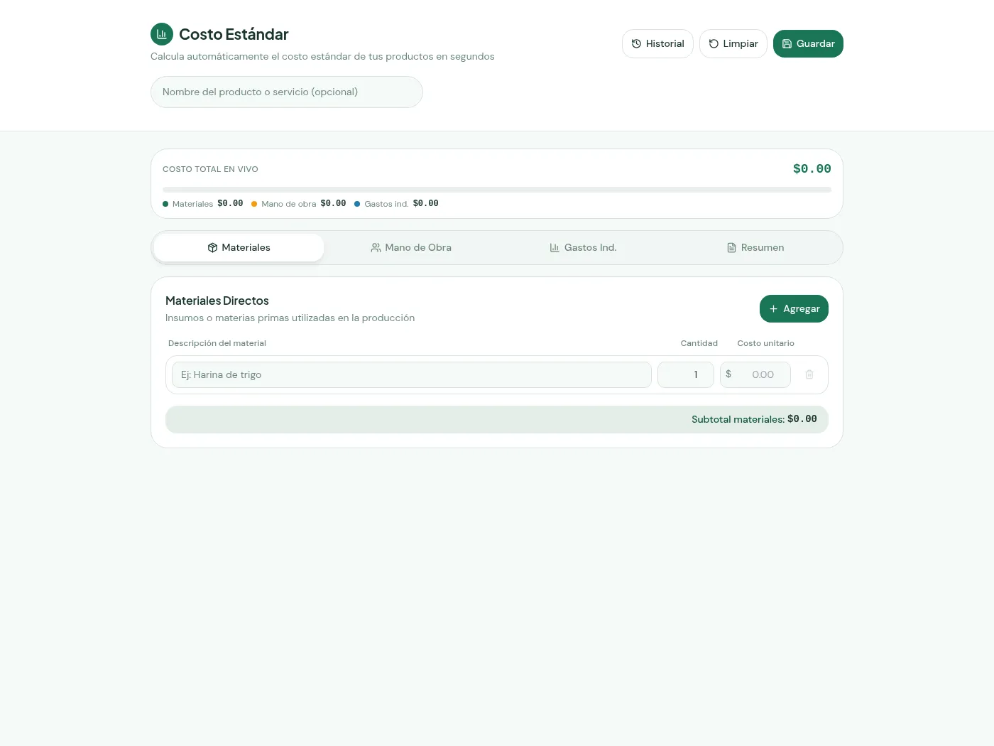 Costo Estandar Automático