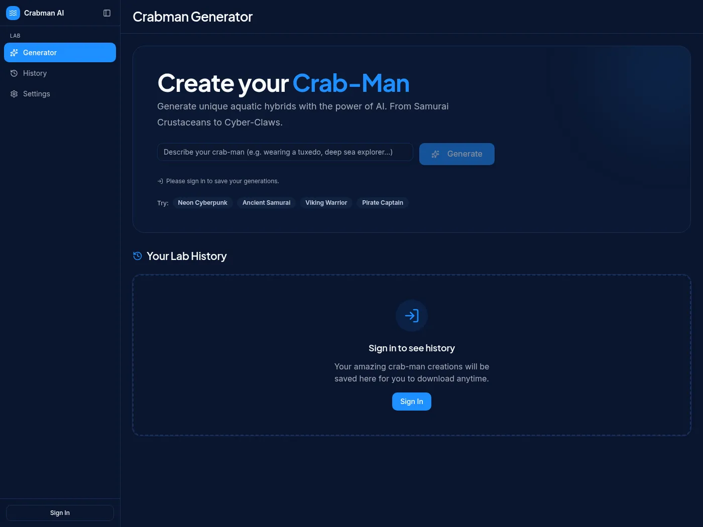 Crabman Image Generator