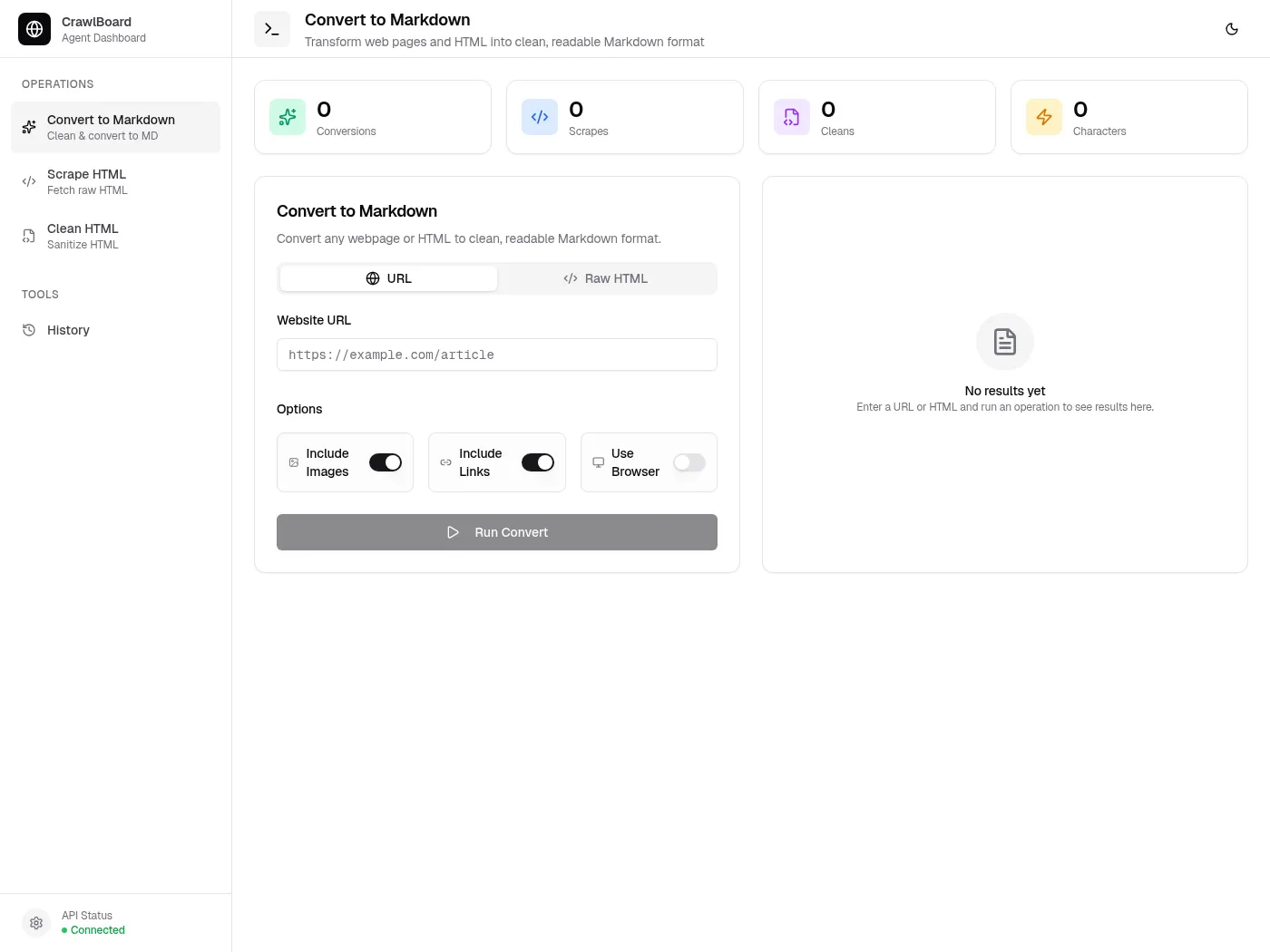 CrawlBoard Agent Dashboard