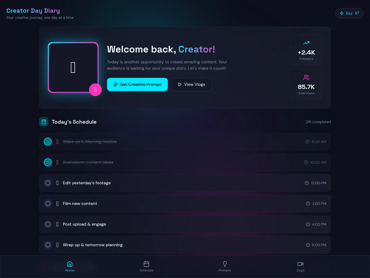 Creator Day Diary