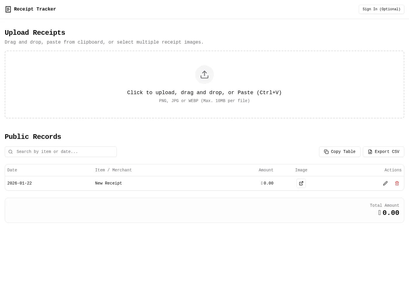 Credit Receipt Uploader
