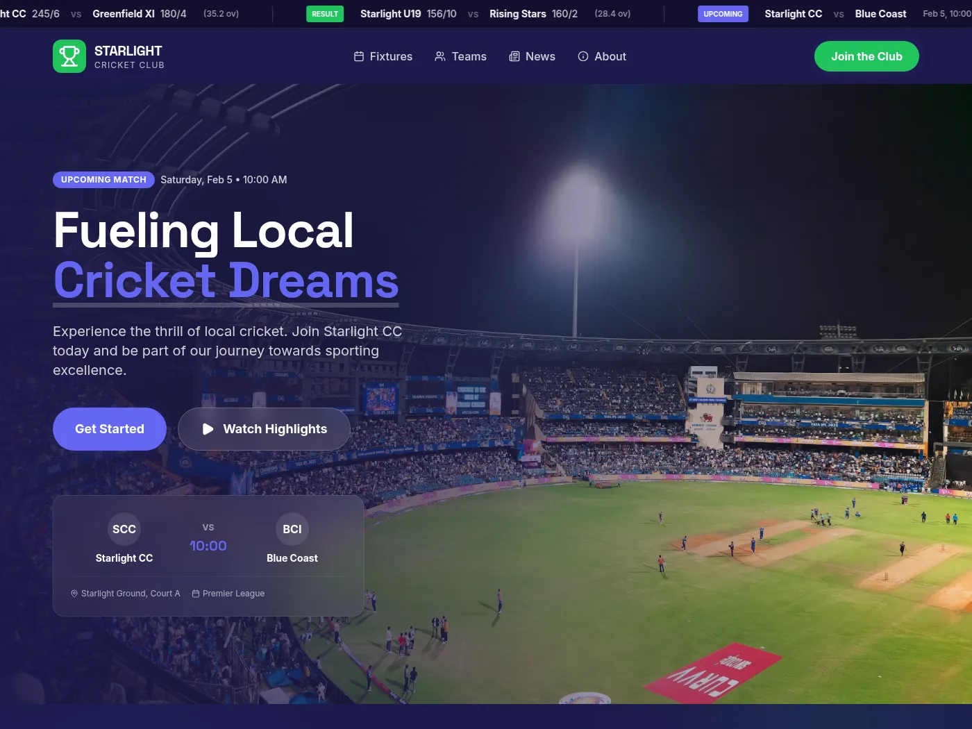Cricket Club Website