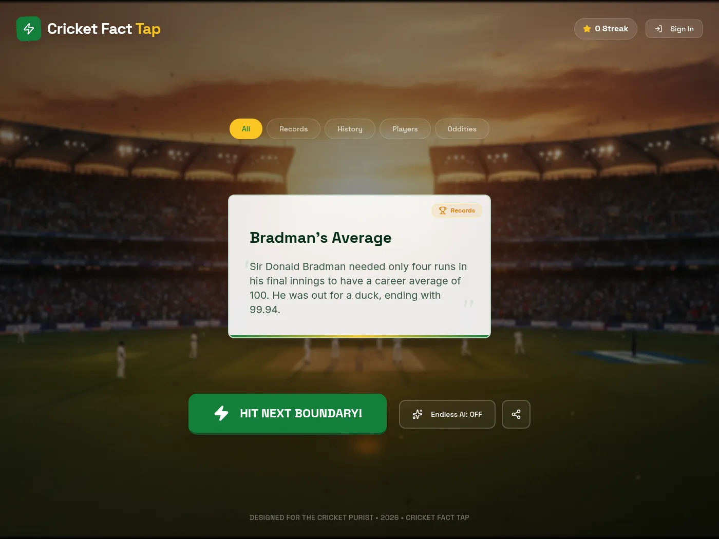 Cricket Fact Tap