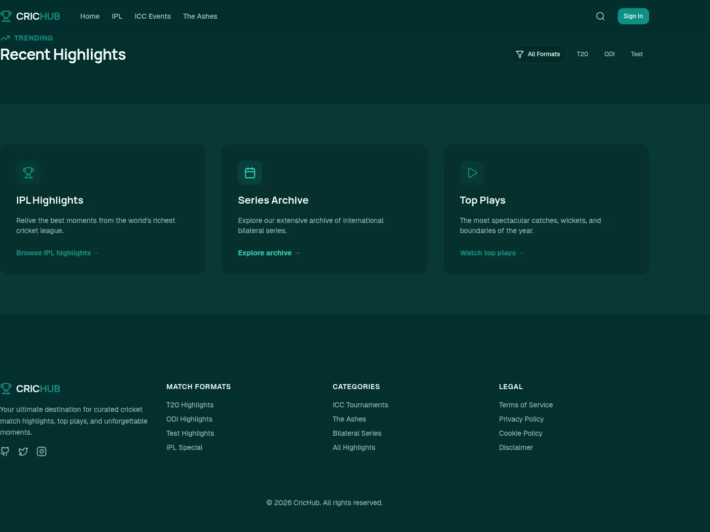 Cricket Highlights Hub