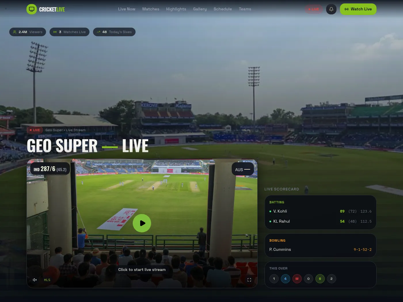 Cricket LiveStream Hub