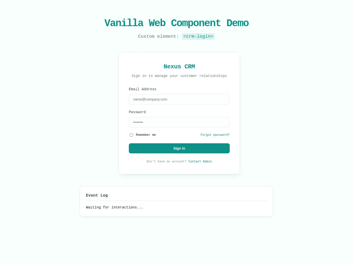 CRM Login Web Component